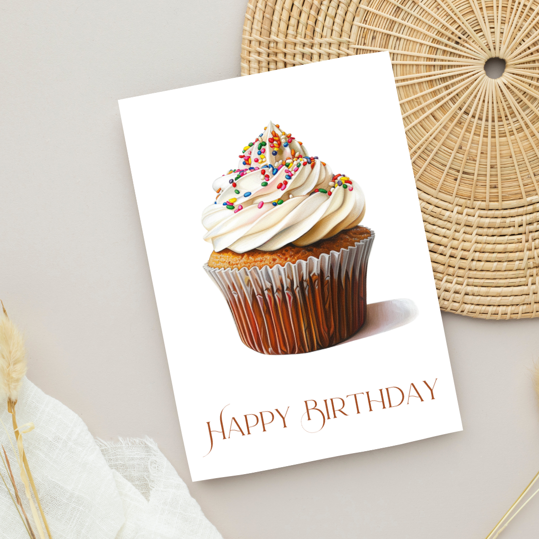 Blank A5 Printable Happy Birthday Cupcake Card - Printable Card ...