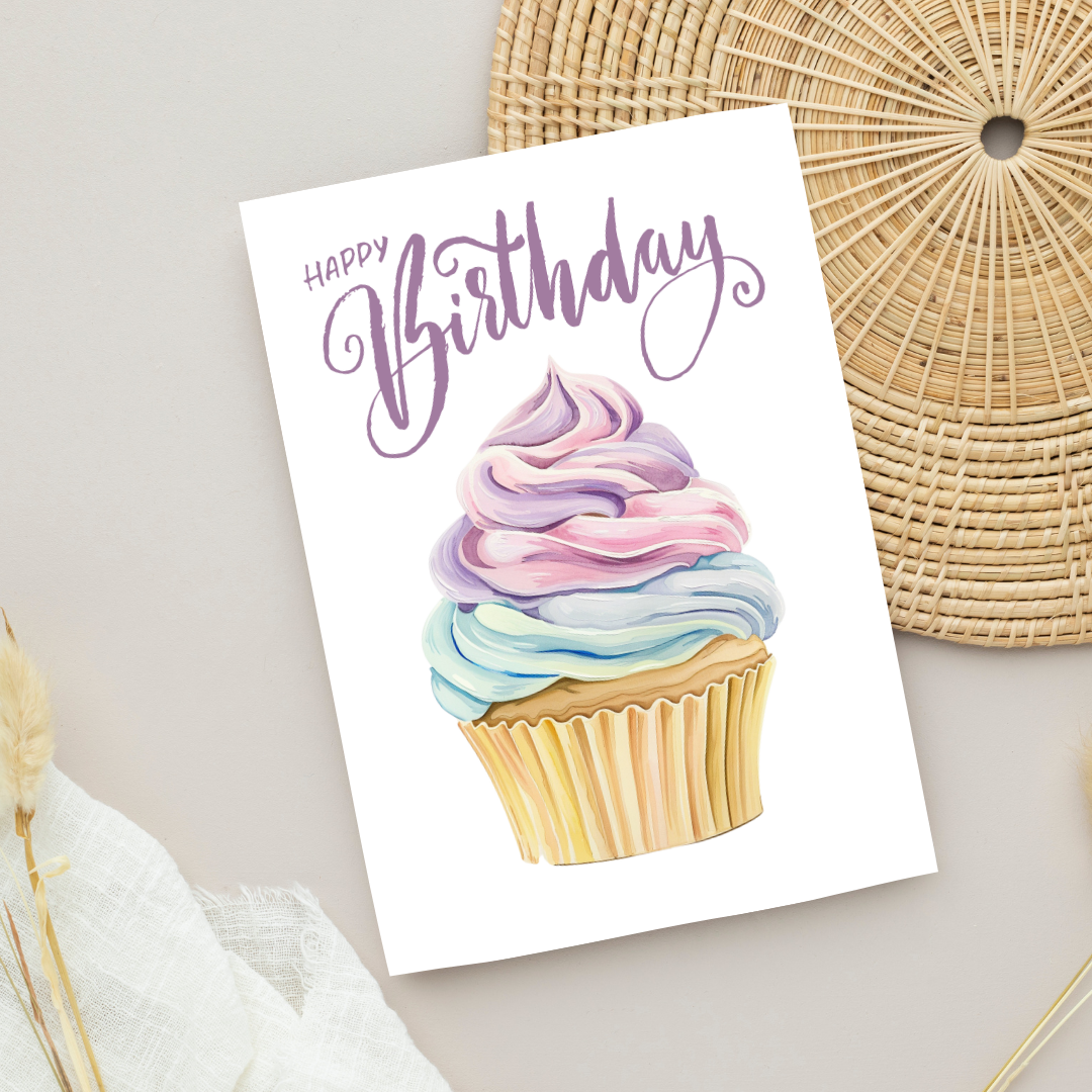 Blank A5 Printable Happy Birthday Cupcake Card - Printable Card ...