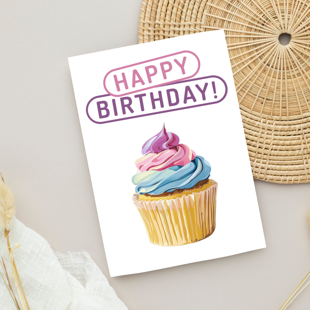 Blank A5 Printable Happy Birthday Cupcake Card - Printable Card ...