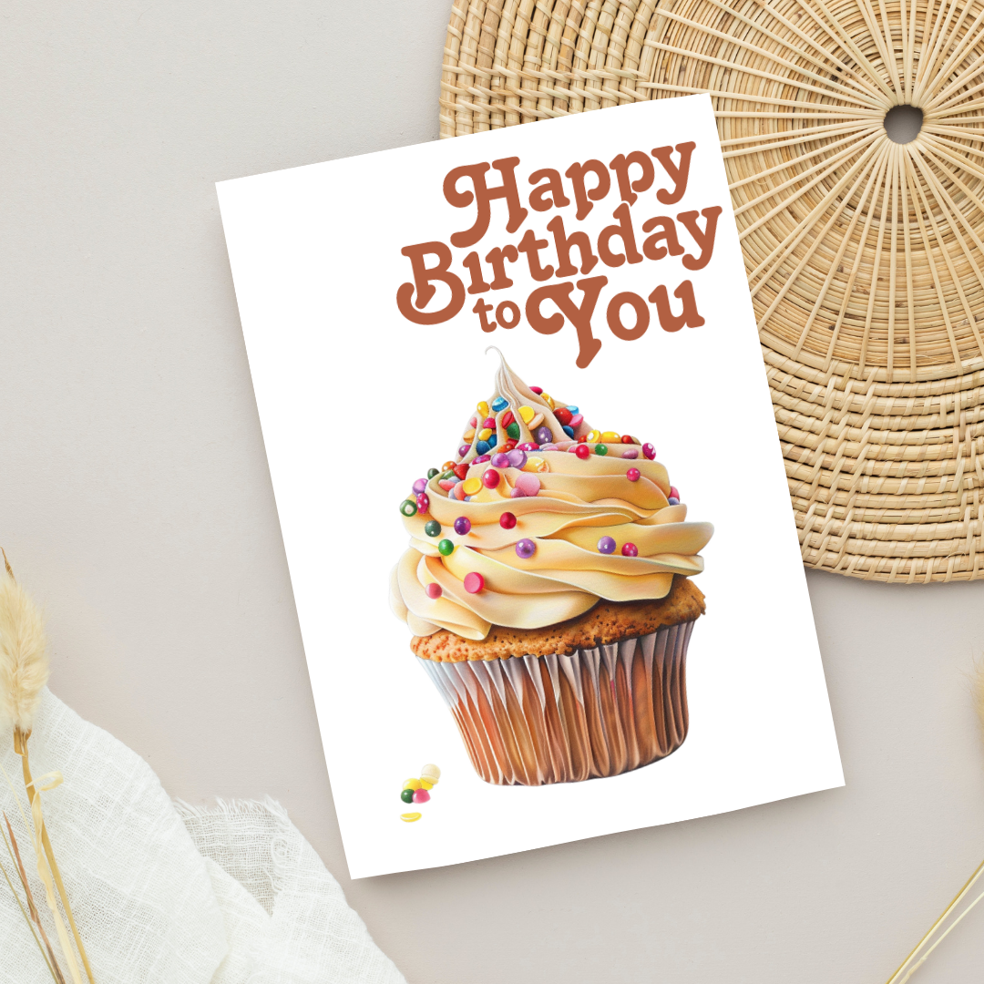 Blank A5 Printable Happy Birthday Cupcake Card - Printable Card ...